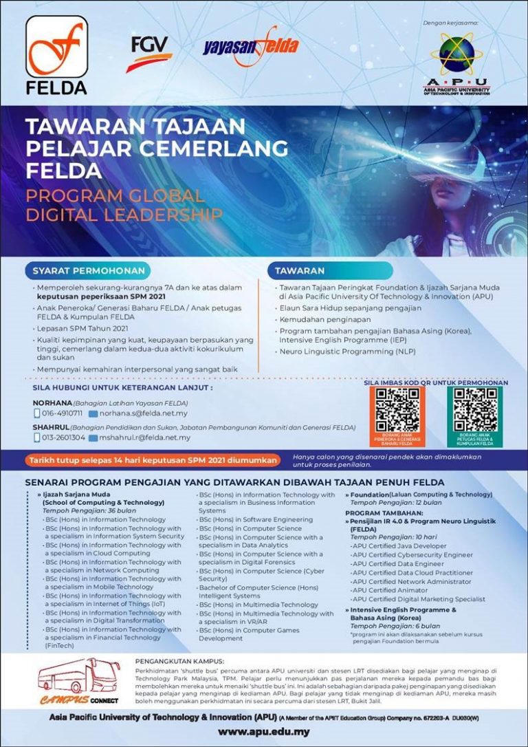 Biasiswa Penuh Tajaan FELDA / FGV 2022